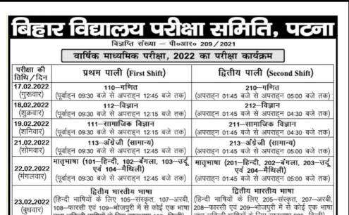 Bihar Board Time Table : बिहार बोर्ड Time Table हुआ जारी,