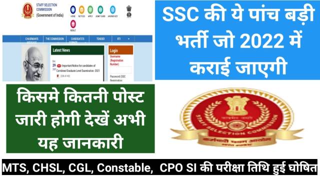 SSC 2022 : की ये पांच बड़ी भर्ती कब होगी परीक्षा जाने अभी