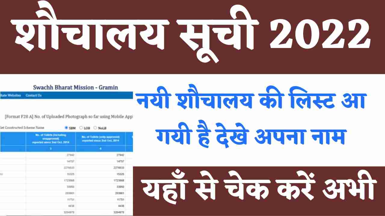 शौचालय सूची 2022 : ग्रामीण शौचालय लिस्ट ऑनलाइन देखें