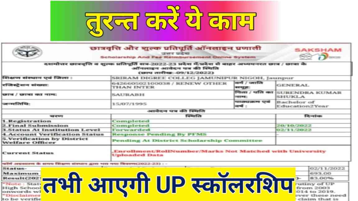 आ गया UP Scholarship का Official स्टेटस, यदि ऐसा है तो नहीं आयेगी